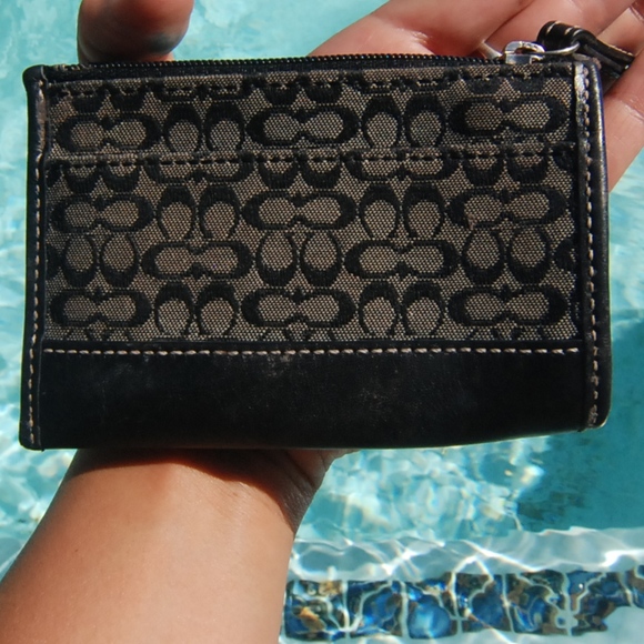 Coach | Bags | Authentic Coach Signature Black Gray Mini Wallet | Poshmark